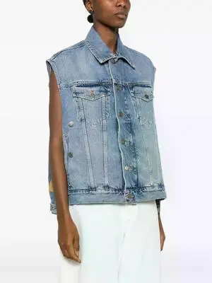HAIKURE Button Denim Gilet - Blue