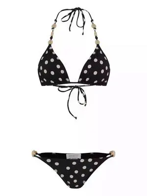 BRIGITTE Beaded-strap Polka Dot Bikini - Black