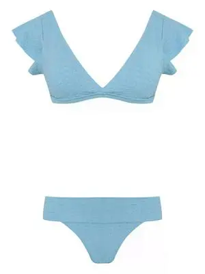 BRIGITTE V-neck Ruffled-sleeve Bikini - Blue