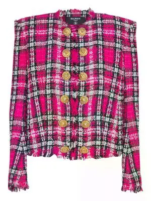 Balmain Plaid Button Jacket - Pink