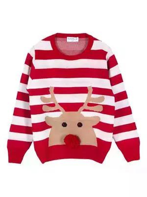 SIOLA Striped Reindeer-motif Sweater