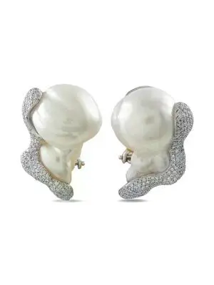 YVEL Diamond And Baroque Pearl Clip-on Earrings - White