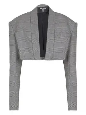 Balmain Prince Of Wales-check Cropped Jacket - Grey