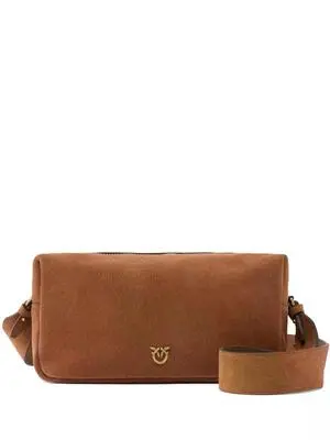 Pinko Suede Medium Shoulder Bag With Diamond Cut Logo - Brown