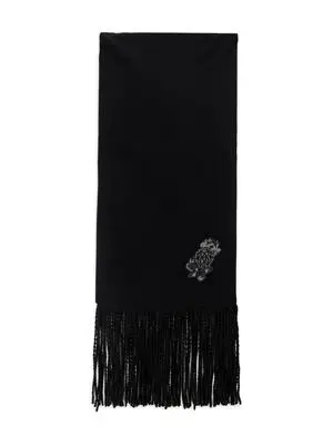 Roberto Cavalli Fringed Logo Scarf - Black