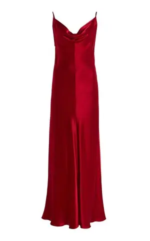FFORME Emi Draped Hammered Satin Midi Slip Dress