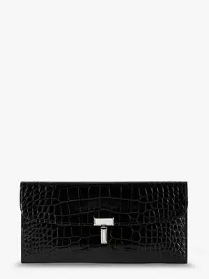 TOTEME Tlock Croco Print Leather Wallet - Black