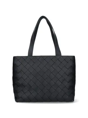 Bottega Veneta Zipped Small Woven Tote Bag - Black