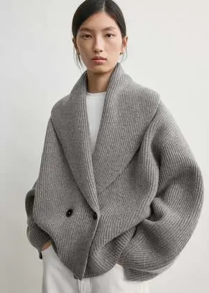 TOTEME Shawl-lapel Ribbed Wool Cardigan - Grey