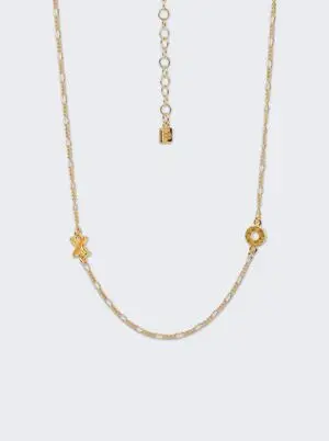 GWEN BELOTI Woven Double Charm Chain Necklace - Gold