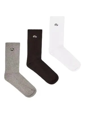 DIESEL® Ribbed Socks With Embroidered Logo - Grey