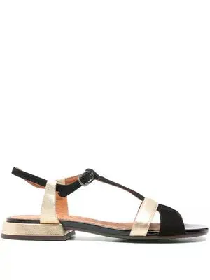 Chie Mihara Metallic-effect T-strap Flat Sandals - Black