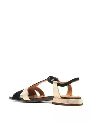 Chie Mihara Metallic-effect T-strap Flat Sandals - Black