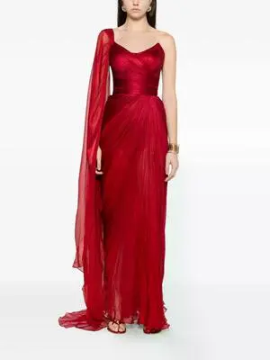 IRIS SERBAN Clarice Asymmetric Draped Maxi Dress - Red