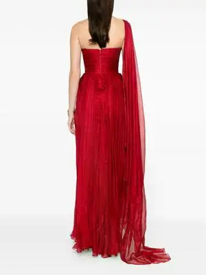 IRIS SERBAN Clarice Asymmetric Draped Maxi Dress - Red