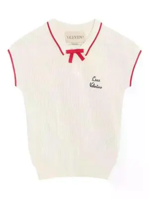 Valentino Garavani Ribbed Knit Top With Bow Detail - Neutrals