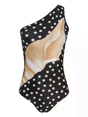 BRIGITTE Seashell-motif One-shoulder Swimsuit - Black