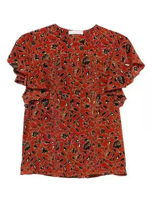 Ulla Johnson Adoni Floral Ruffled Top - Red