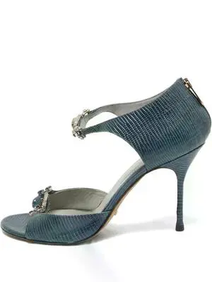 SERGIO ROSSI Lizard-embossed Crystal Sandals