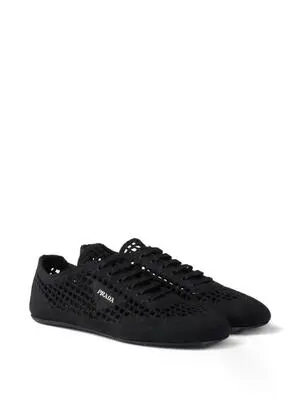 Prada Crochet Lace-up Sneakers - Black
