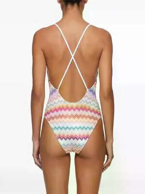Missoni Zigzag Pattern Cross-back Swimsuit - White