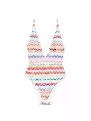 Missoni Lamé Viscose Zigzag One-piece Swimsuit - White