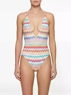 Missoni Lamé Viscose Zigzag One-piece Swimsuit - White
