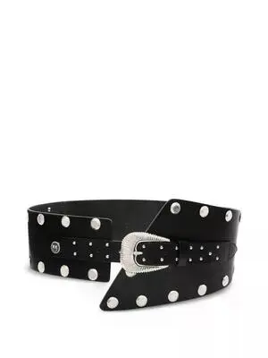 PINKO Studded Leather Belt With Logo Appliqué