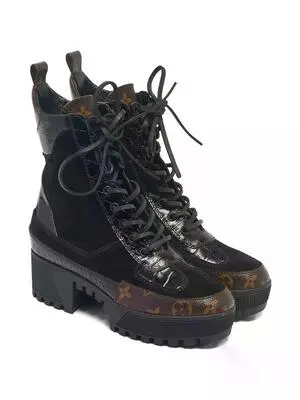 LOUIS VUITTON Leather Monogram Ankle Boots