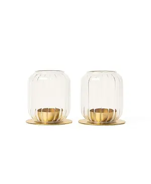 FLECK Kira Glass Lantern Set Of 2 - Brass
