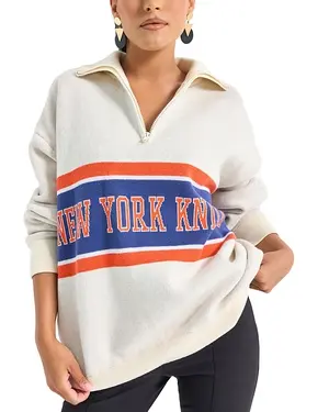 Terez Quarter Zip Stripe Logo Sweater