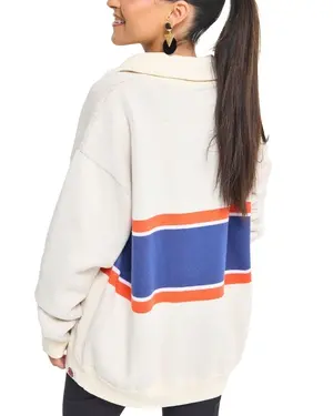 Terez Quarter Zip Stripe Logo Sweater