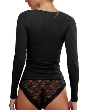 Free People Dynamic Duo Long Sleeve Top - Black