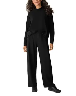 Eileen Fisher Brushed Terry Straight Ankle Pleated Pants