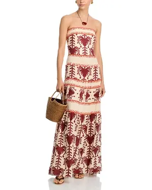 Johanna Ortiz Another Chance Linen Maxi Dress - Ecru/marsala