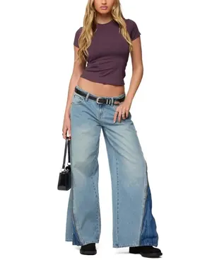 EDIKTED Kiarah Low Rise Bootcut Jeans - Blue Washed