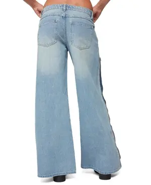 EDIKTED Kiarah Low Rise Bootcut Jeans - Blue Washed