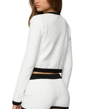EDIKTED Mara Contrast Textured Knit Cardigan