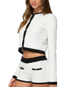 EDIKTED Mara Contrast Textured Knit Cardigan