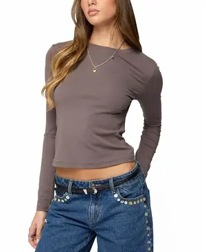EDIKTED Kiyan Long Sleeve T-shirt - Gray