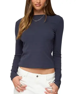 EDIKTED Kiyan Long Sleeve T-shirt - Navy