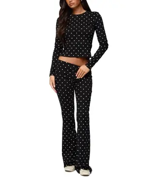 EDIKTED Daliya Polka Dot Fold Over Pants - Black