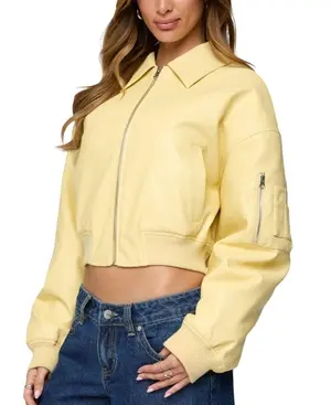 EDIKTED Zayna Cropped Faux Leather Bomber Jacket
