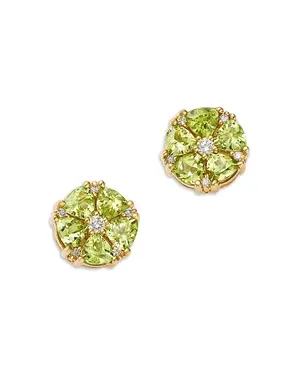 Bloomingdale'S Peridot And Diamond Flower Stud Earrings - Green/gold