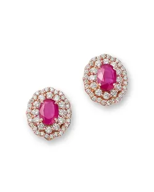 Bloomingdale'S Ruby And Diamond Halo Stud Earrings - Rose Gold