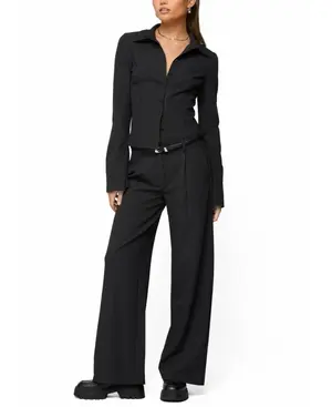 EDIKTED Pinstripe Tailored Button Up Shirt - Black