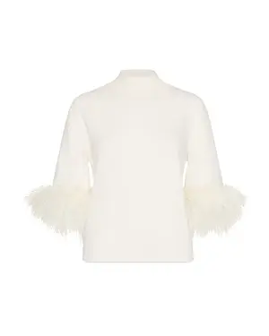MILLY Feather Cuff Short Sleeve Sweater