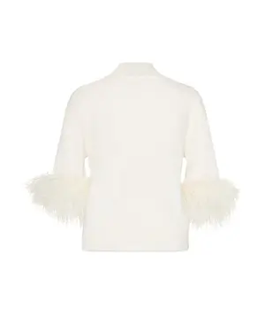 MILLY Feather Cuff Short Sleeve Sweater