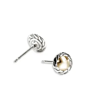 John Hardy 14k Yellow Gold & Sterling Stud Earrings - Silver