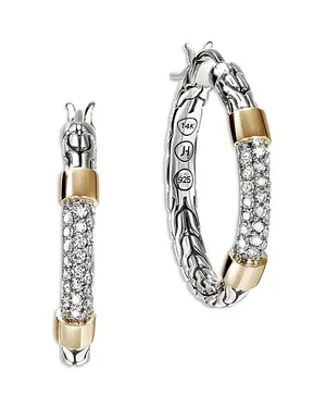 John Hardy 14k Yellow Gold And Sterling Diamond Hoop Earrings - Silver